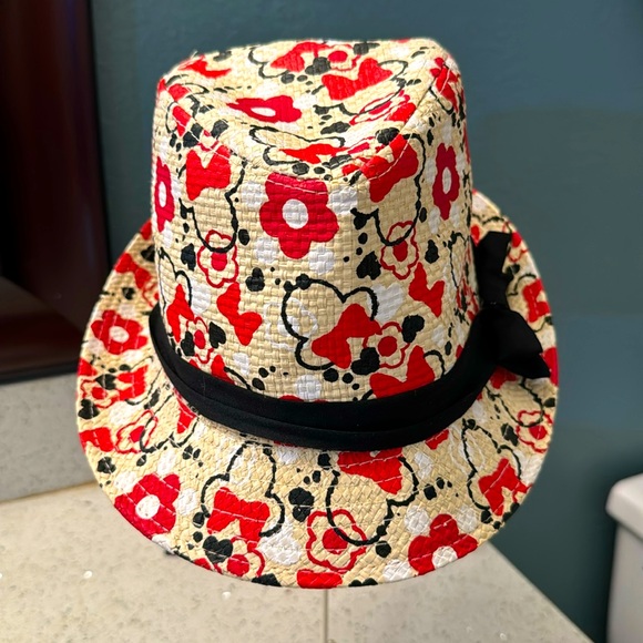 Accessories | Disney Parks Minnie Mouse Black White Red Straw Fedora ...